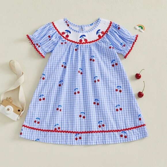 Dresses | Cherry Girls Blue Smocked Short Sleeve Dress | Poshmark